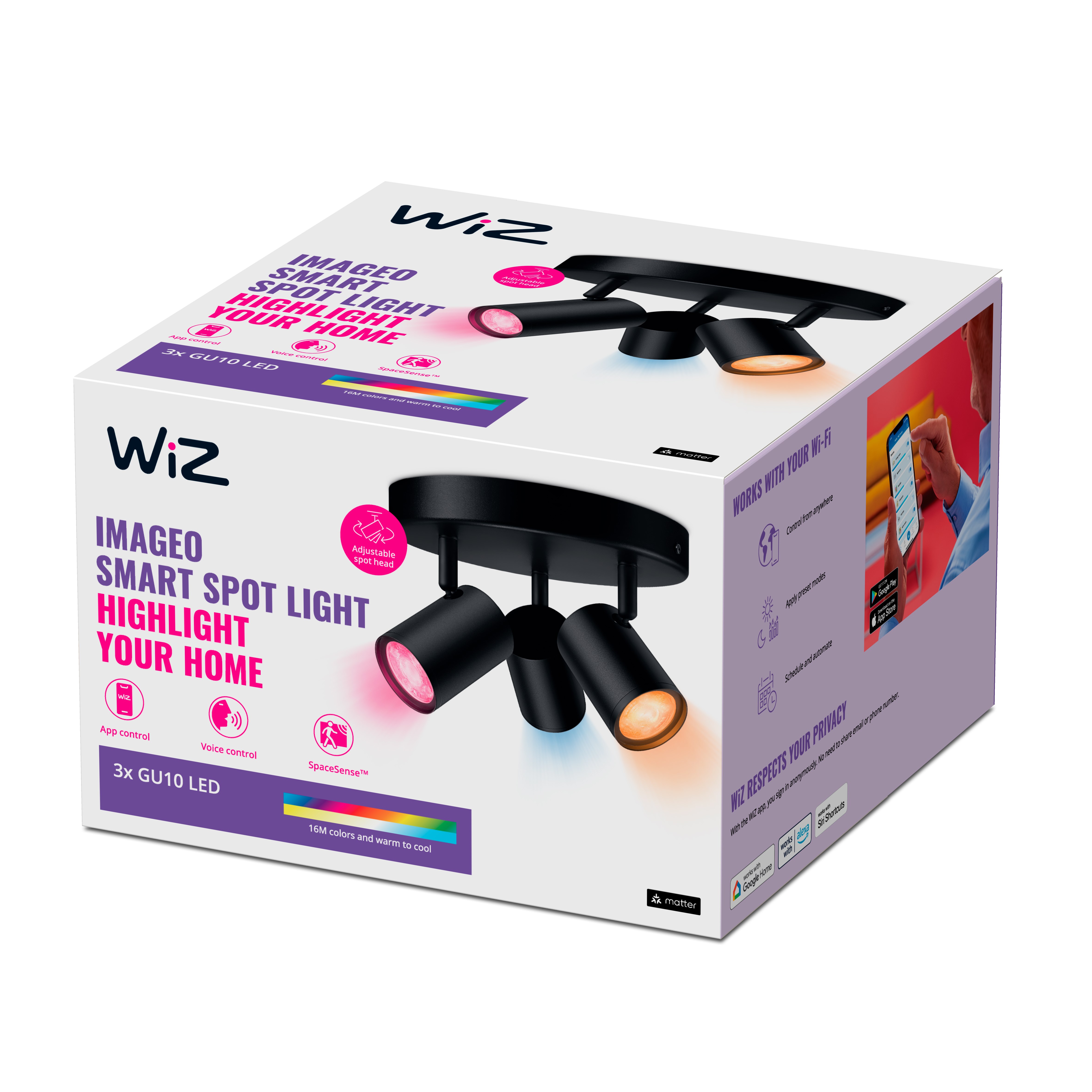 WiZ Imageo Colors and Tunable White Triple Spotlampe i sort