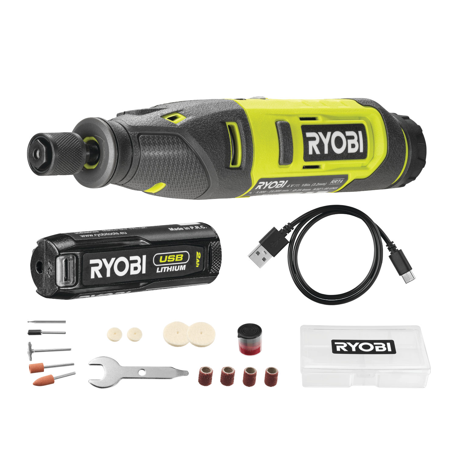 Ryobi RRT4-120GA15 4V USB Lithium Roterende multiværktøj med 2,0Ah ...