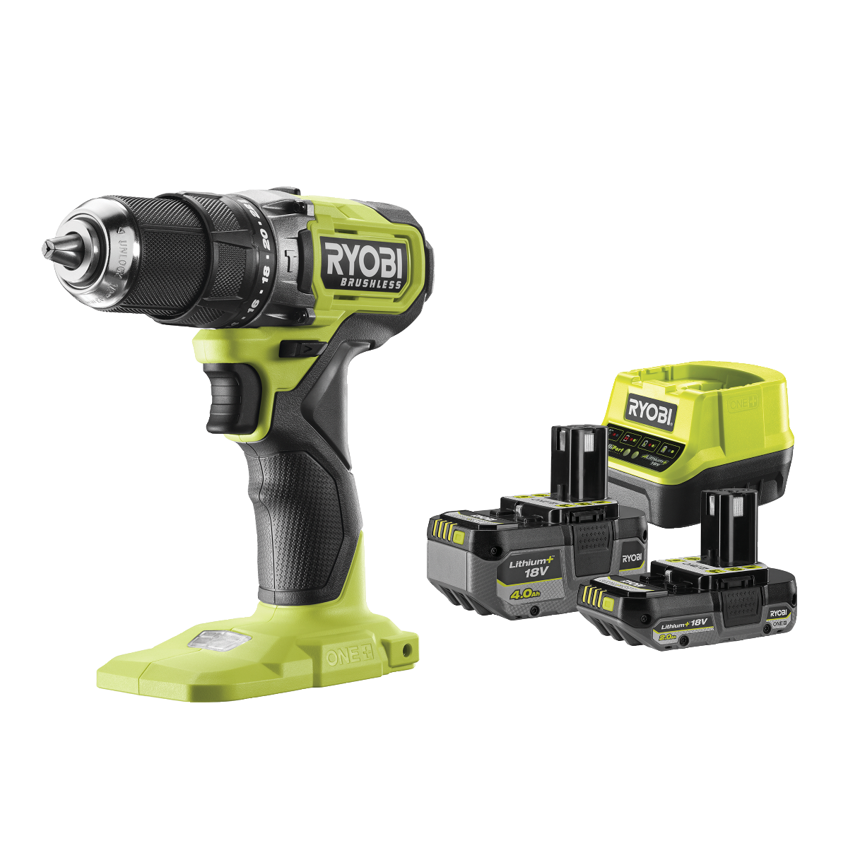 Ryobi RPD18BL1-2C42S ONE+ 18V Slagbore-/skruemaskine med 4,0/2,0Ah ...