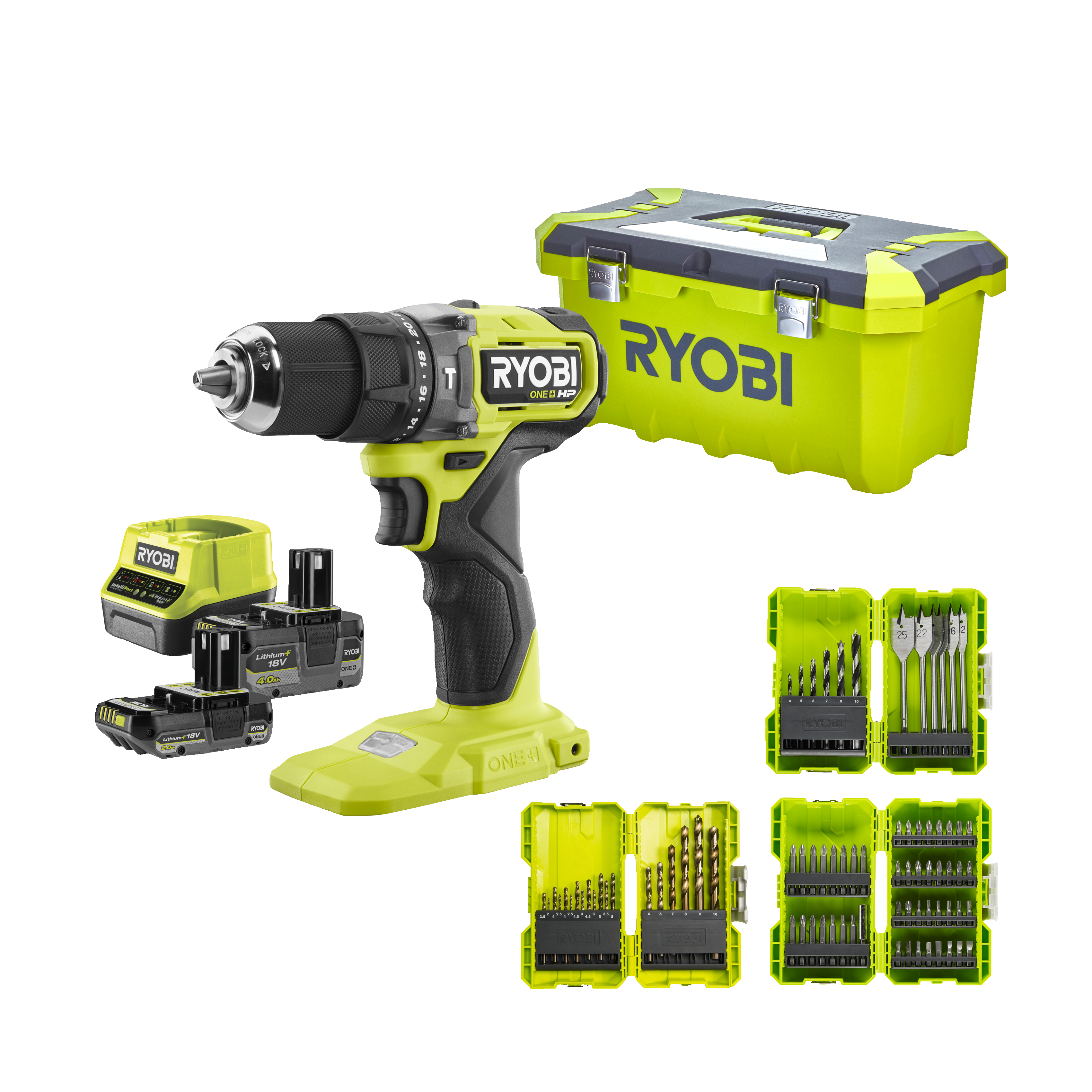Ryobi RPD18C-2C42TA79 ONE+ 18V HP Slagbore-/skruemaskine med 2 stk ...