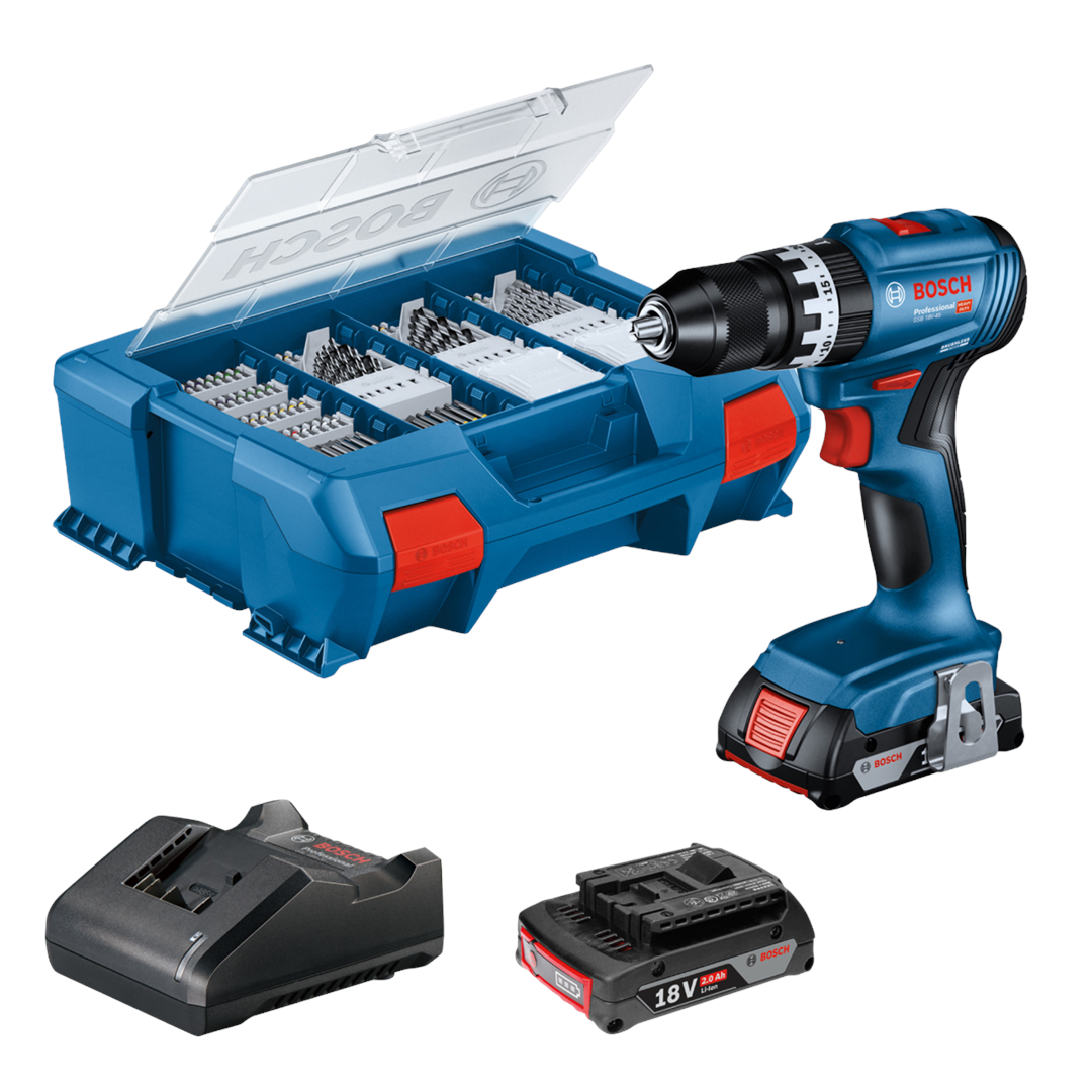 Bosch Professional Gsb 18v 45 Bore Skruemaskine Med 2 Stk 2 0ah