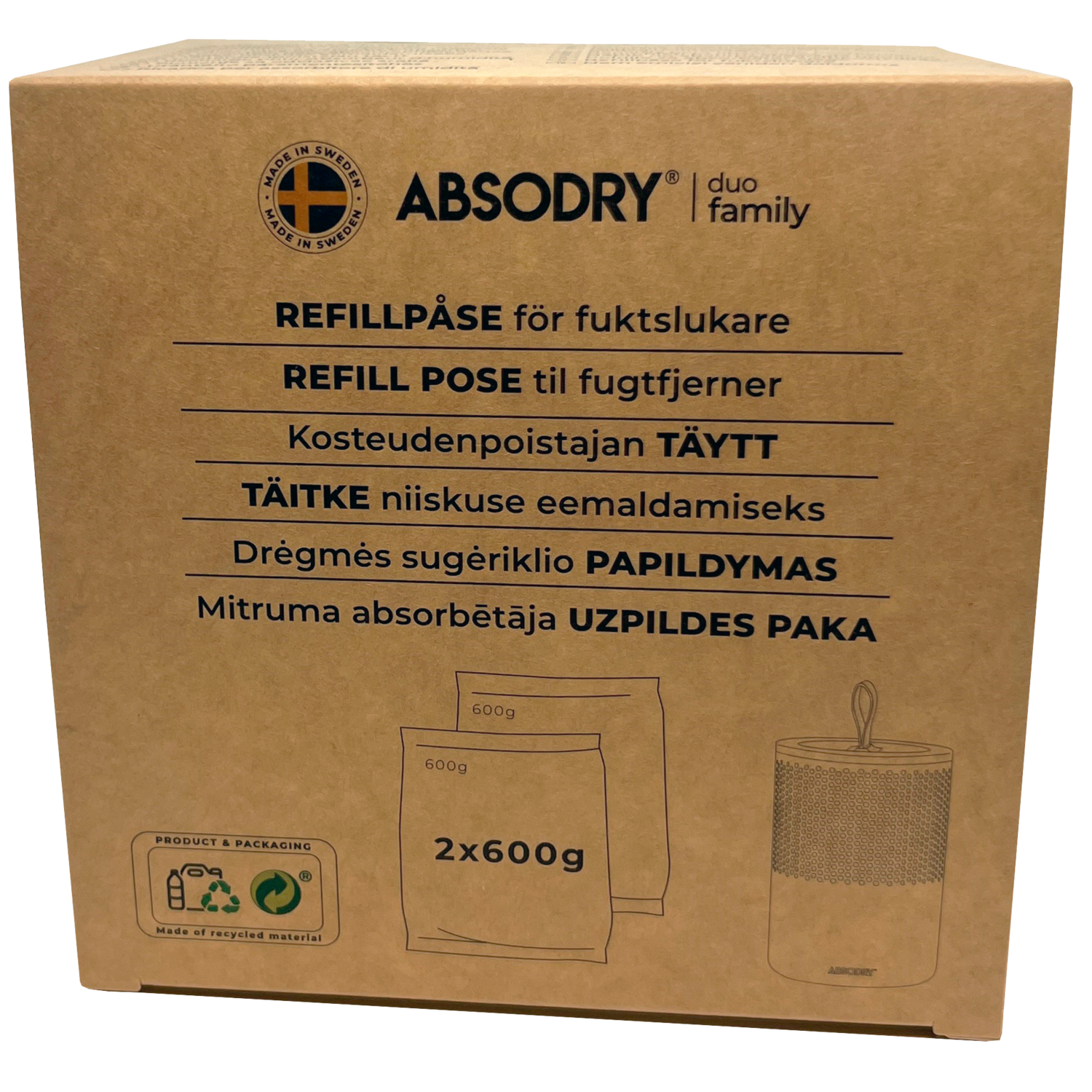 Absodry Duo Family 600g Fugtfjerner refill - 2 stk.