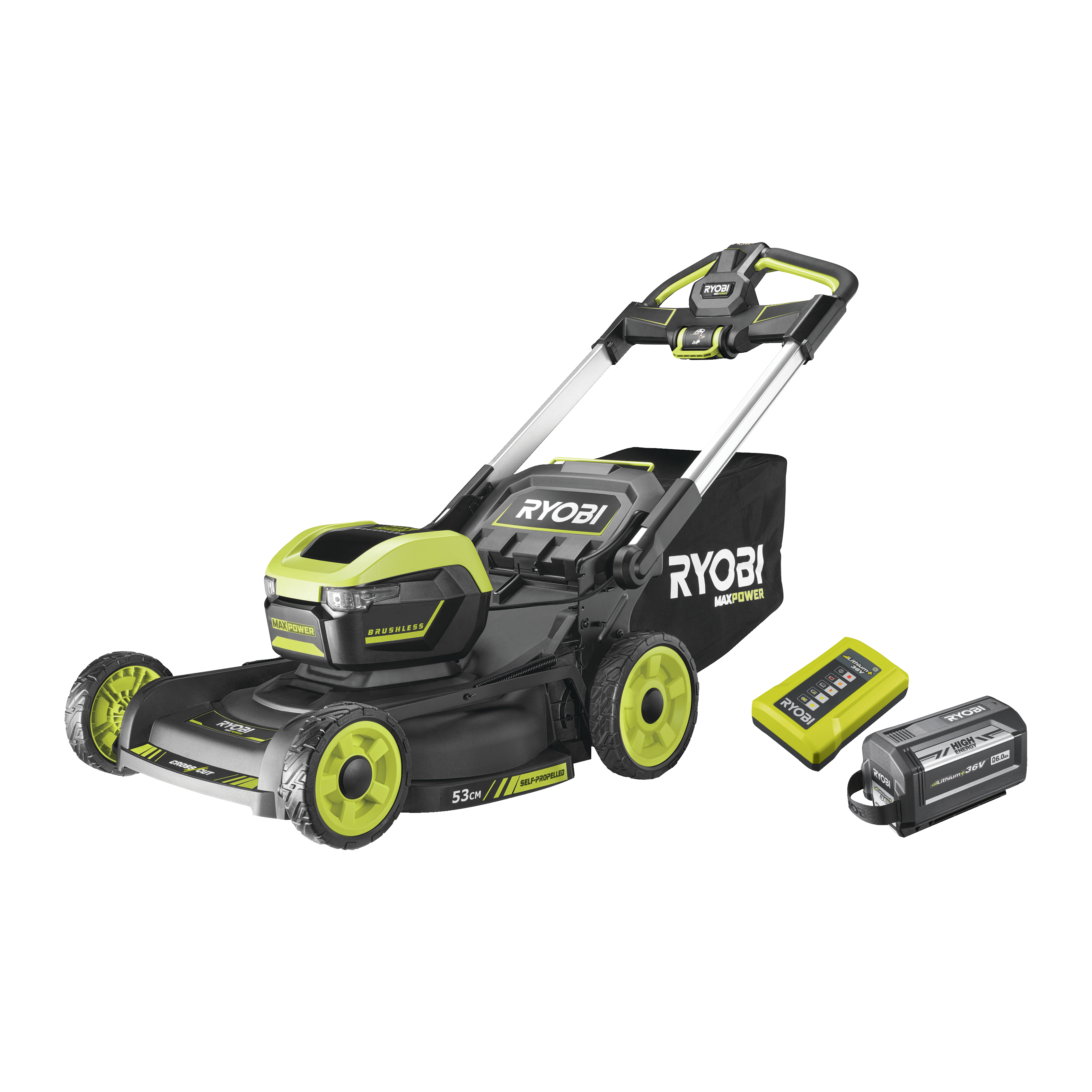 Ryobi RY36LMXSP53A-160 36V Kulfri Selvkørende Plæneklipper med 6,0Ah ...
