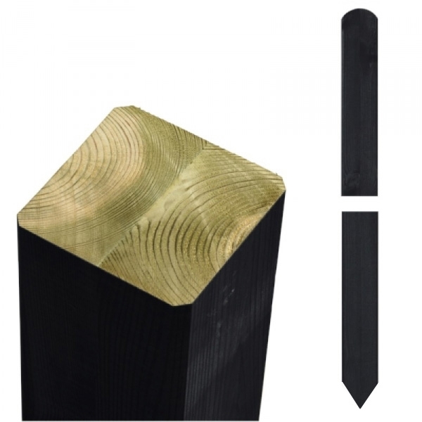 Plus stolpe trykimprægneret sort spids 7x7 cm - 208 cm