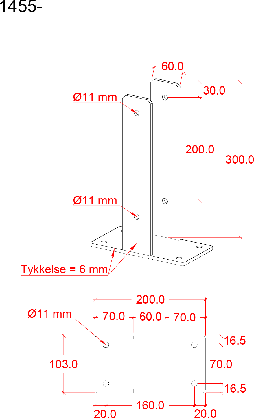 Plus Sort U-stolpefod til fundament - 9×9×30 cm
