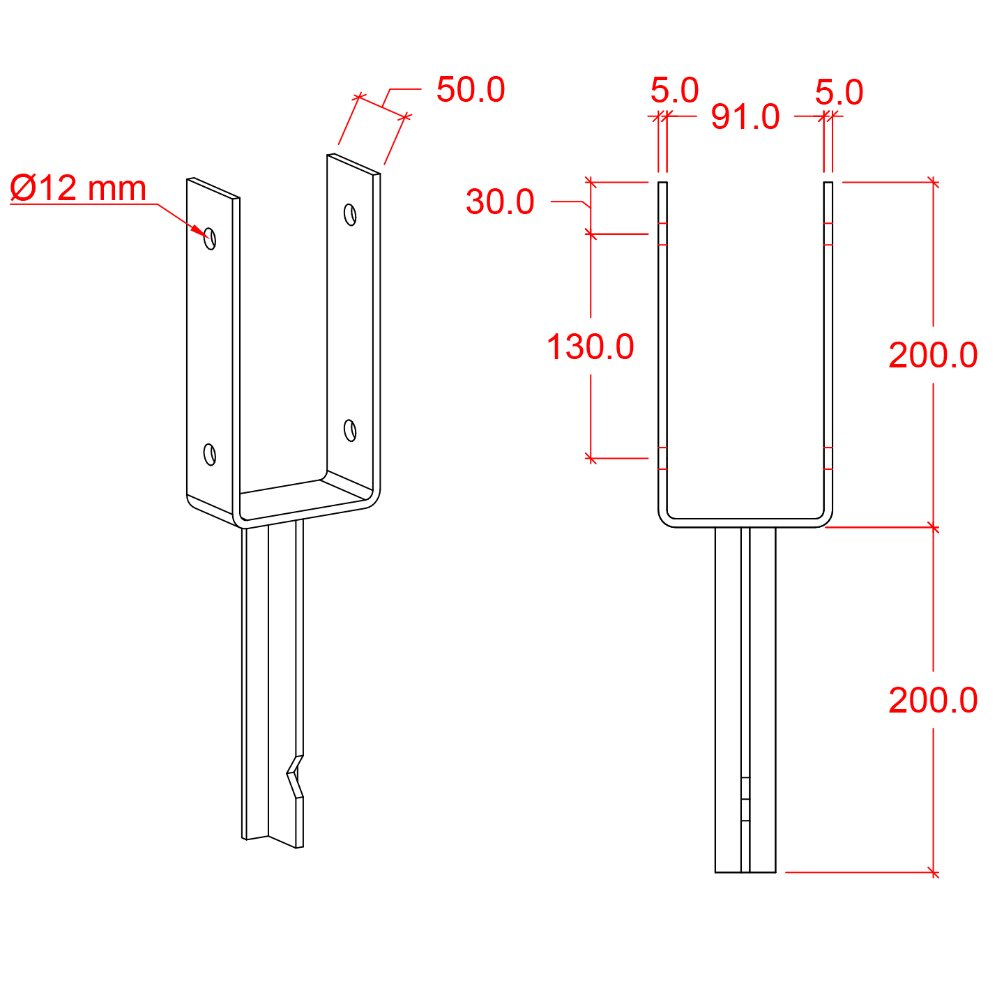 Plus Sort U-Stolpefod - 9×9 cm stolper - til nedstøbning