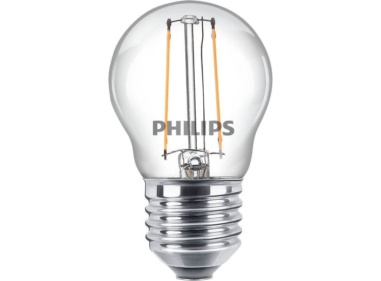 Philips E27 P45 2700K LED Pære 2-pak